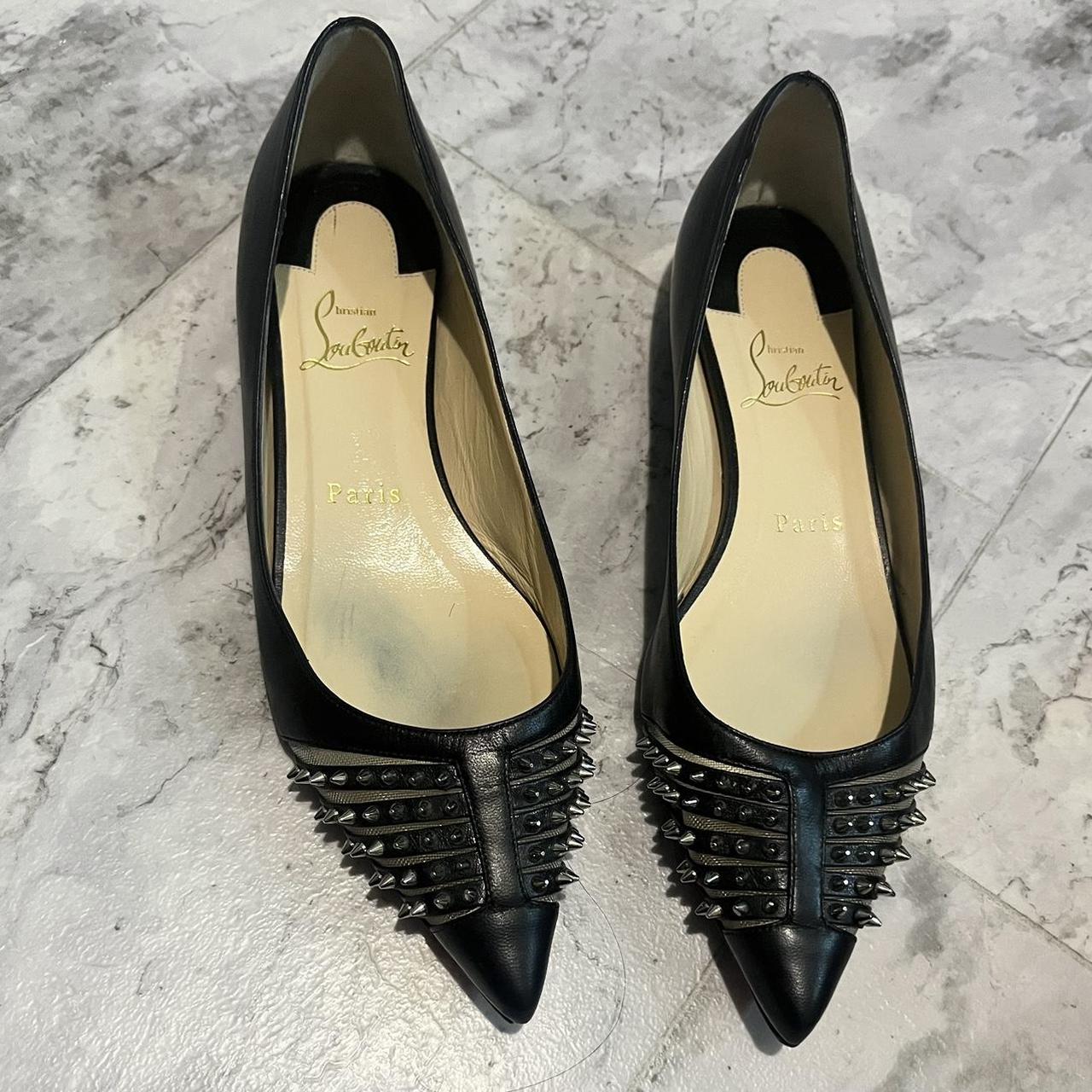 Christian Louboutin Red Bottom Black Leather Mesh... - Depop