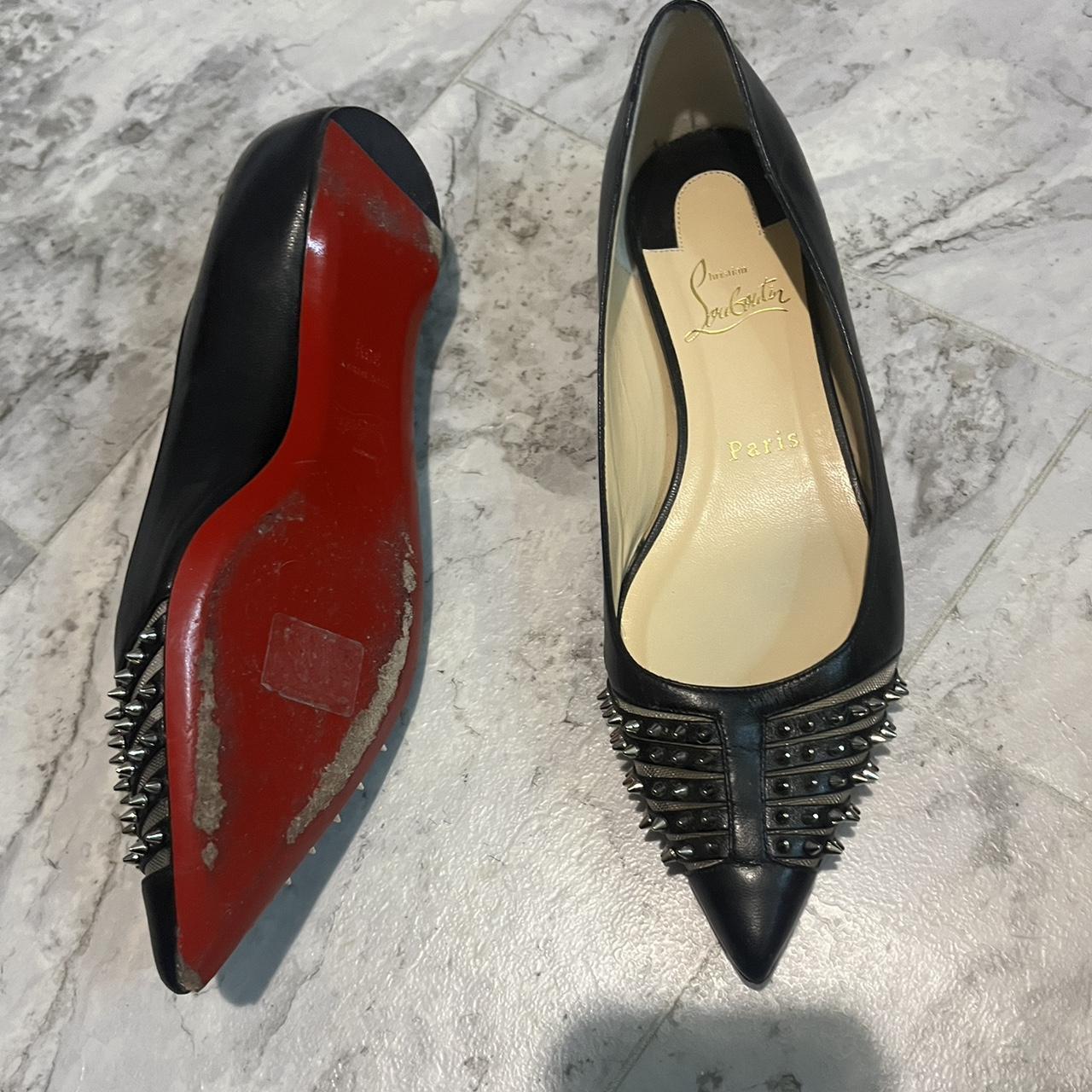 Christian Louboutin Red Bottom Black Leather Mesh... - Depop