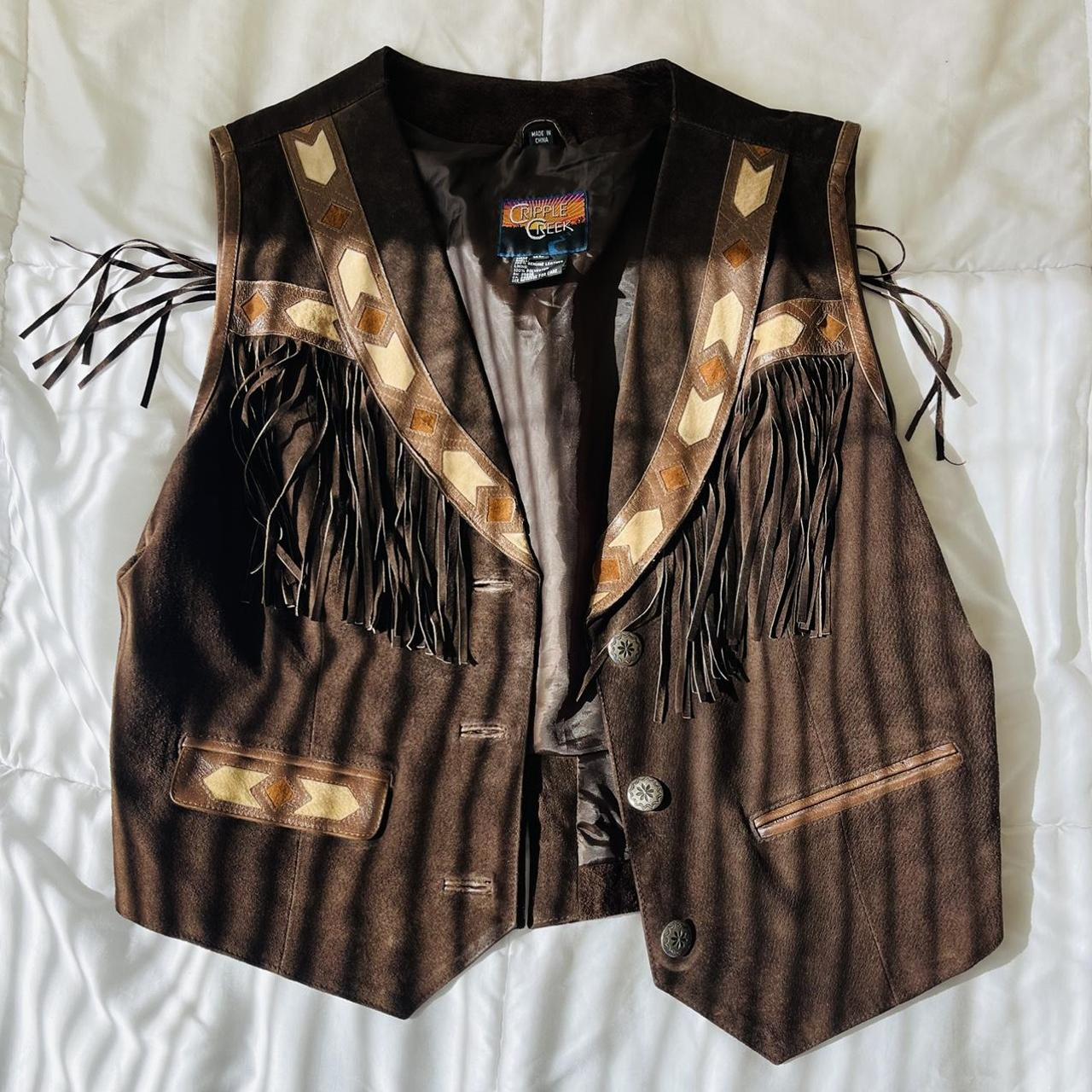 Brown Leather Fringe Western Vest size XL. Perfect... - Depop