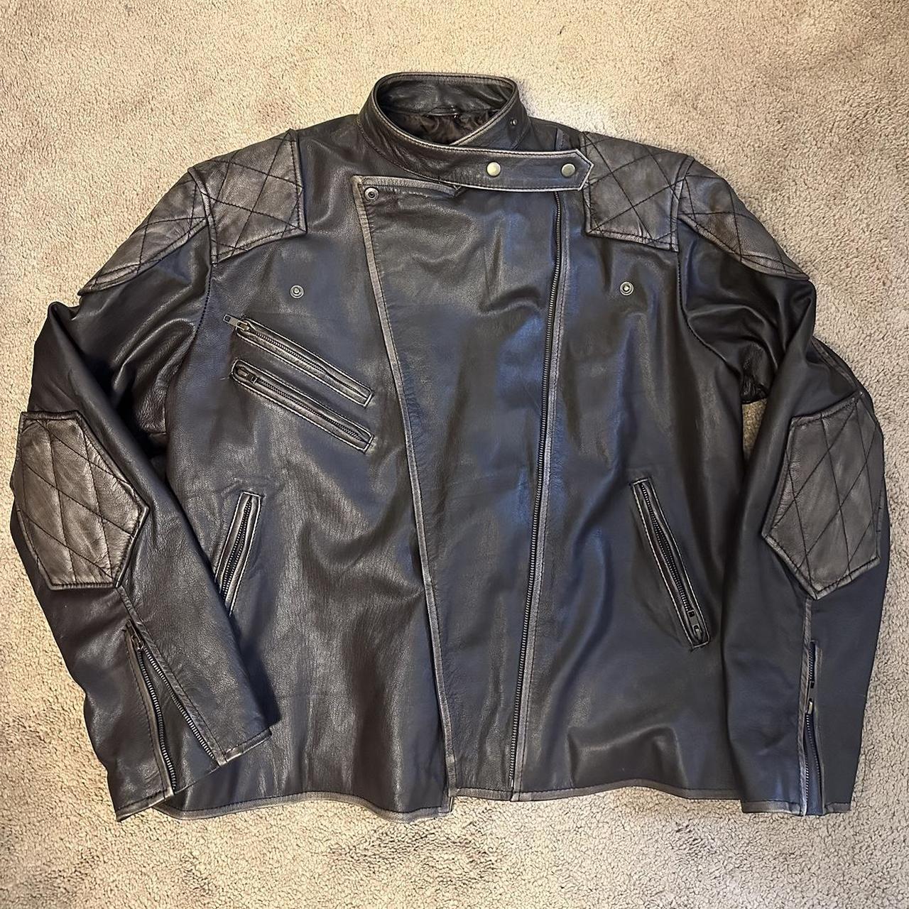 authentic brown leather moto jacket ☠️ sick motif on... - Depop