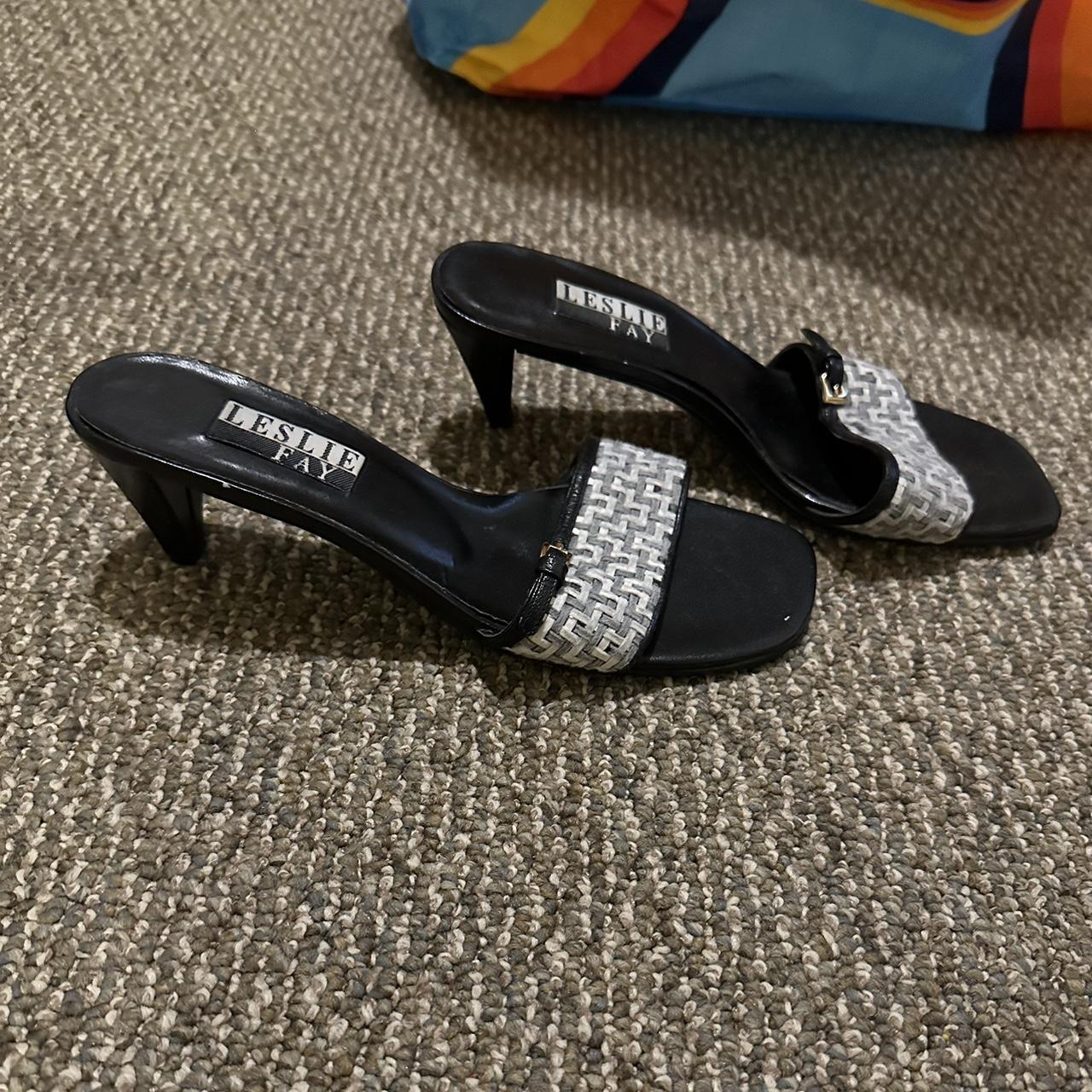 Leslie Fay grey and black kitten heels with buckle.... - Depop