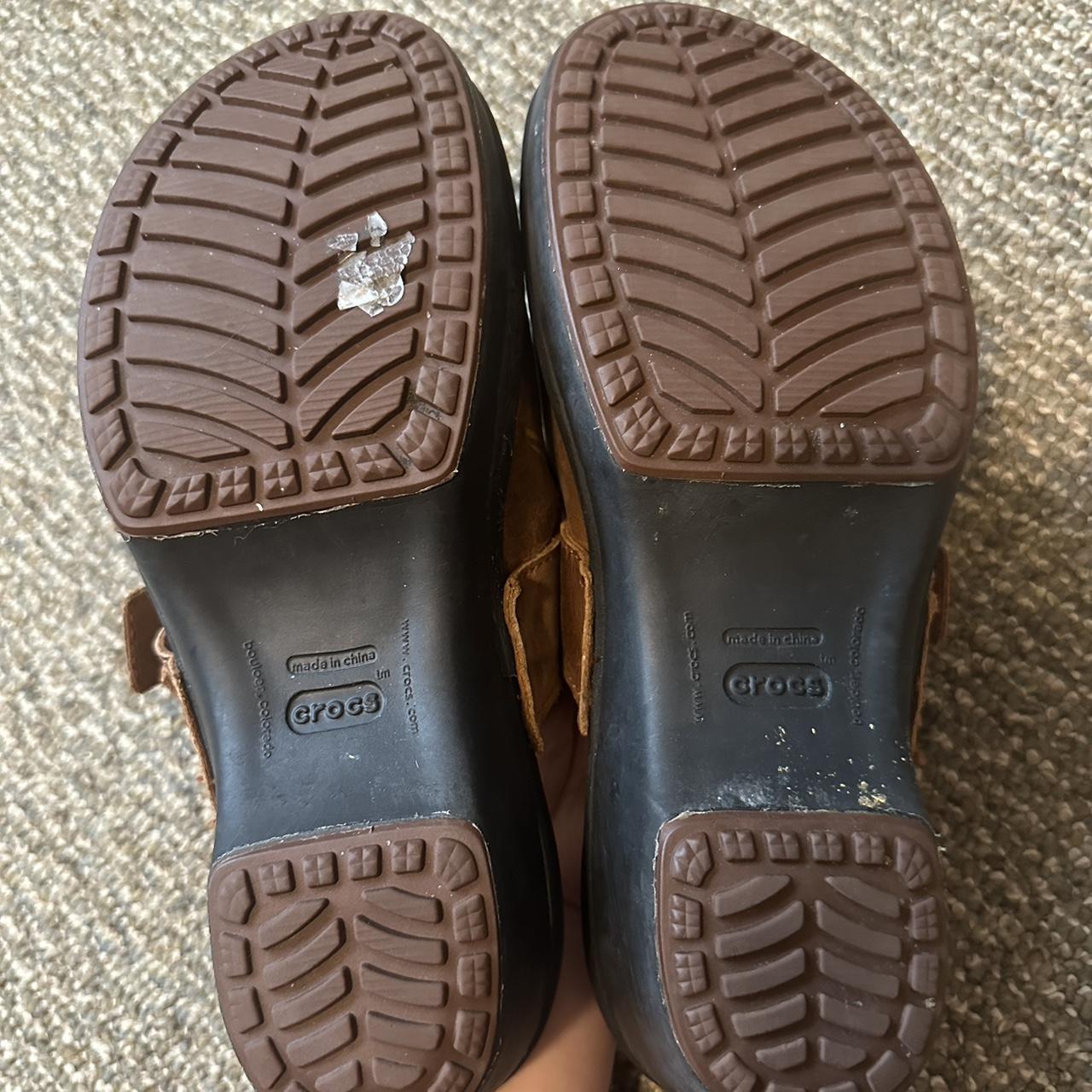 Brown Leather Crocs in size 9. Super cute and... - Depop