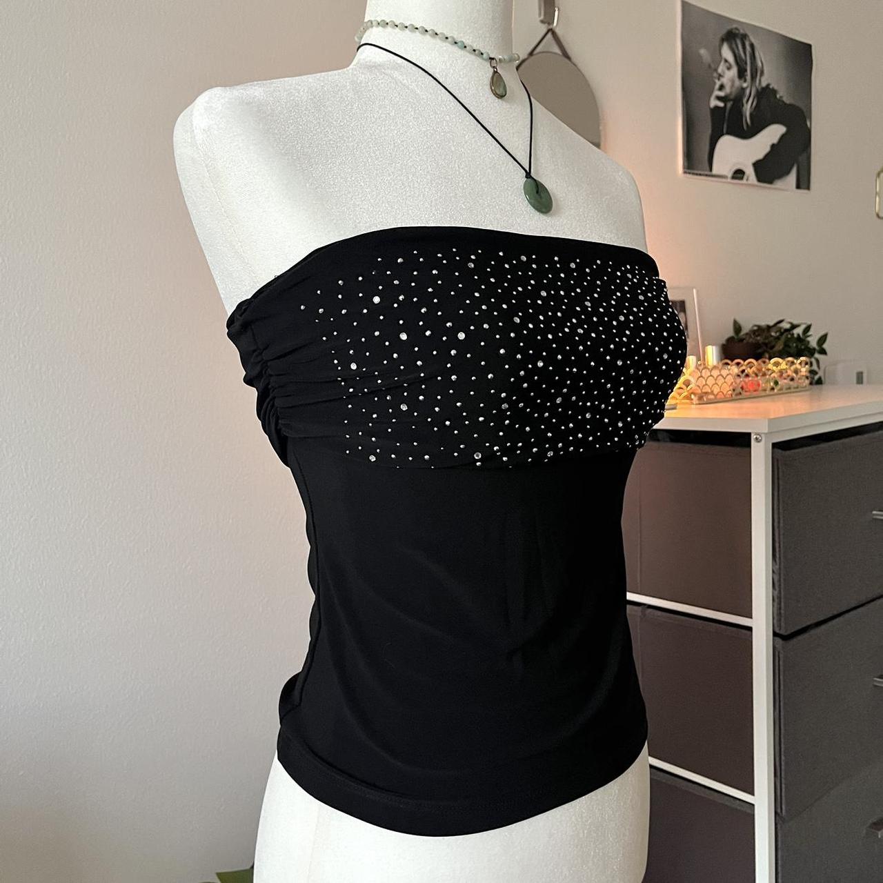y2k black rhinestone tube top • great condition •... - Depop