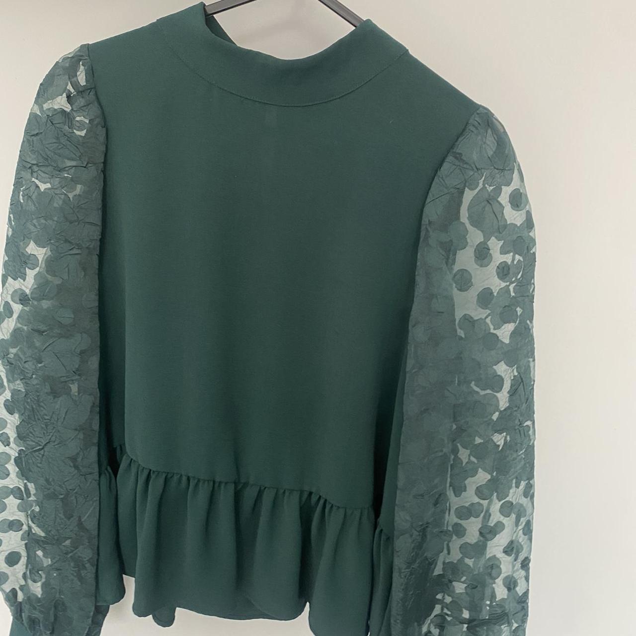 Zara green organza sleeve blouse. Size s - Depop