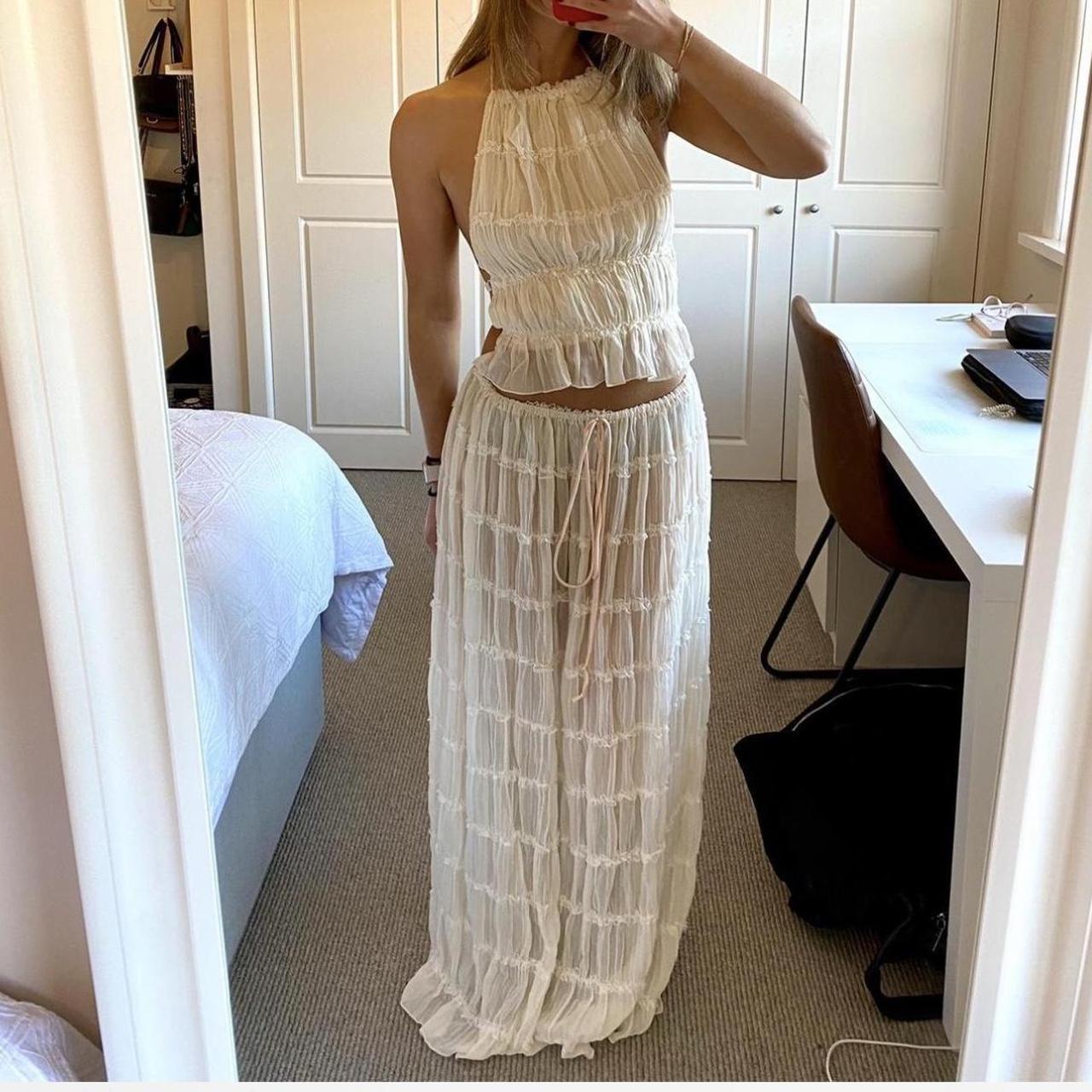 Shirred Sheer Set Matching skirt and top Size Small... | Depop