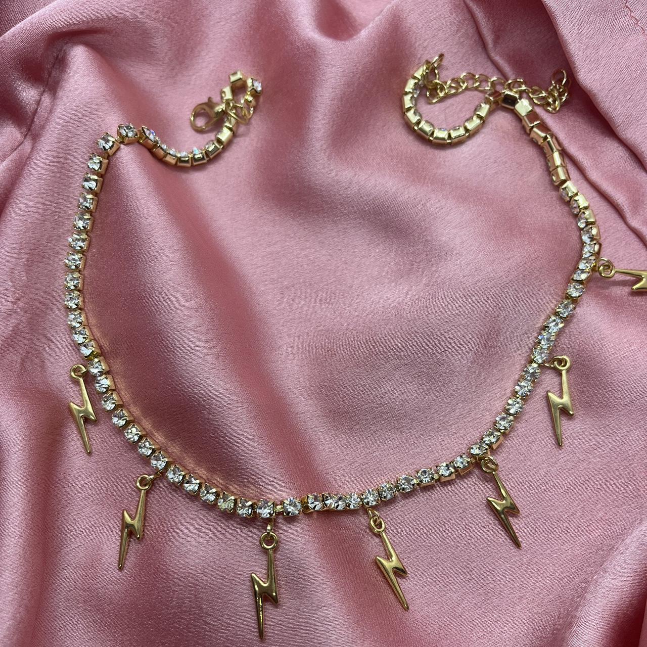 Silver and gold lightning diamanté rhinestone choker... - Depop