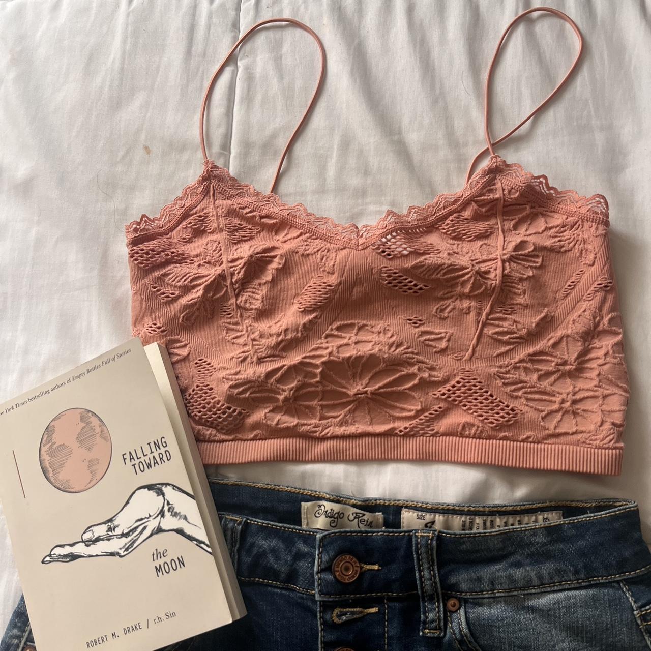 pink lace crop top size: small - Depop