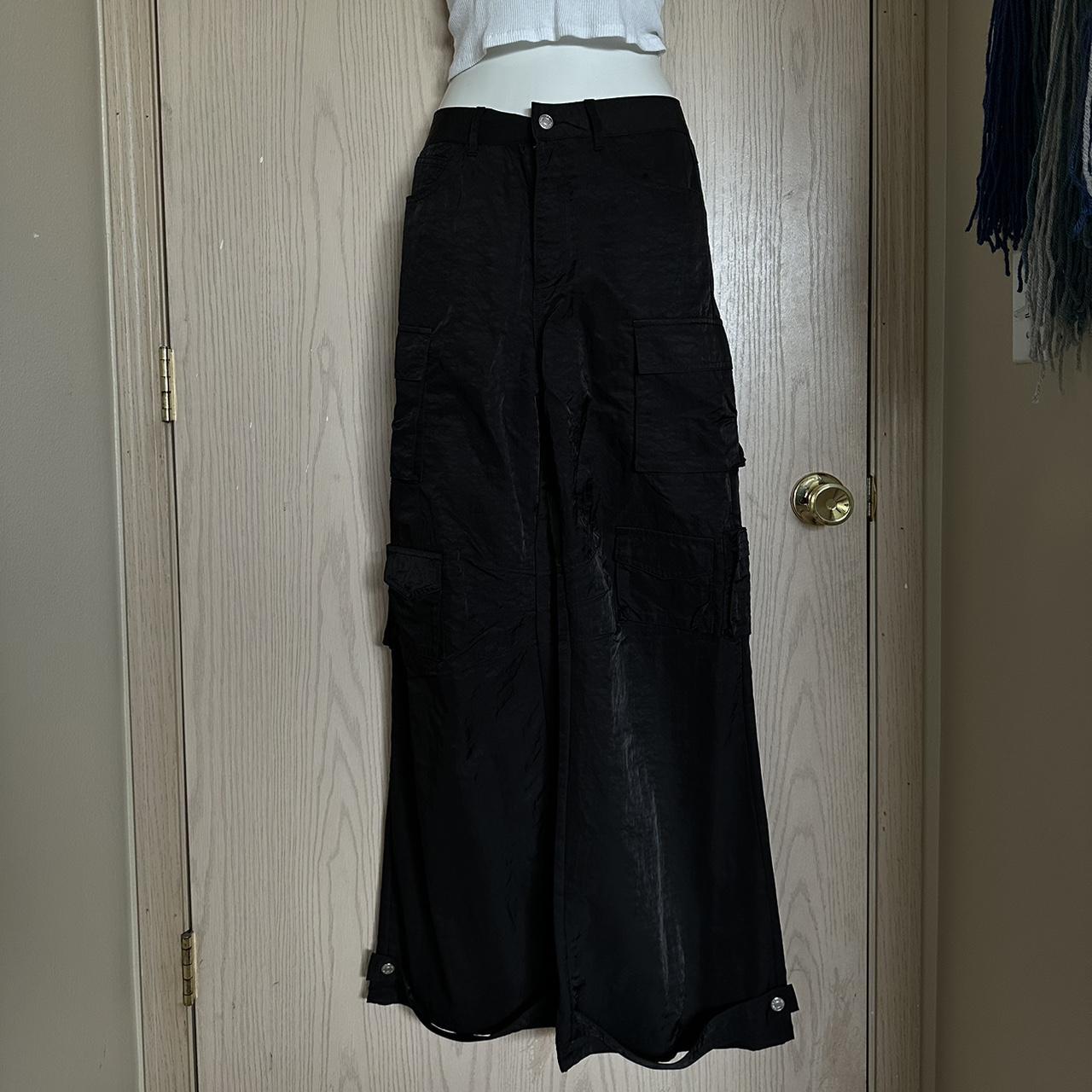 Black chunky cargo pants with buttons and pockets... - Depop