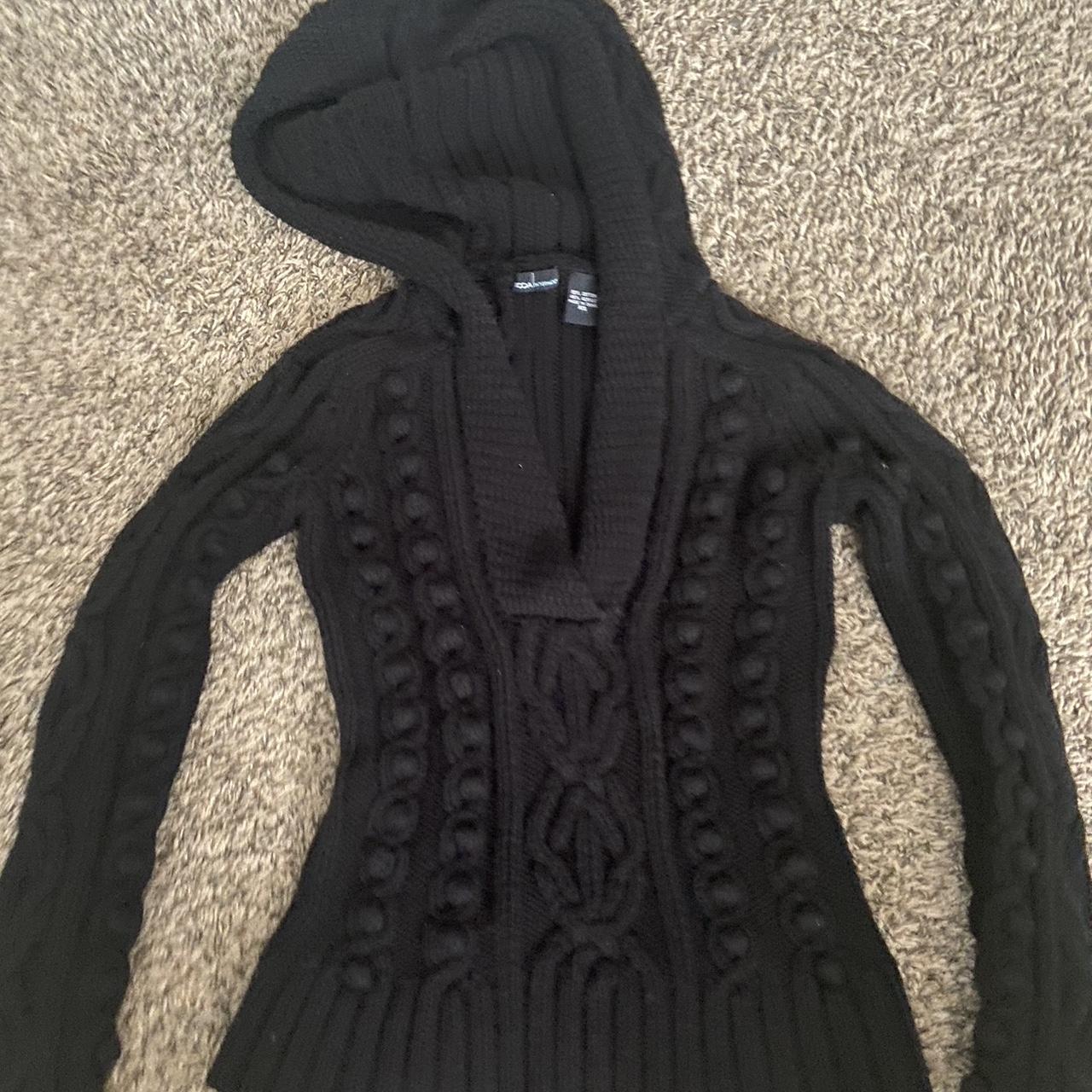Moda international black knitted hoodie very cute... - Depop