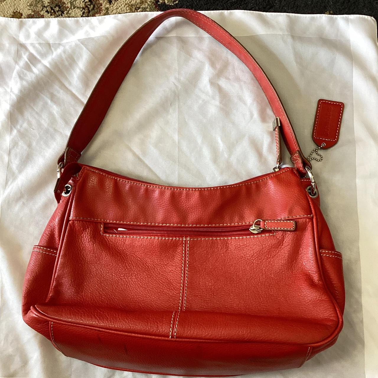Red leather shoulder bag with zipper closure and... | Depop