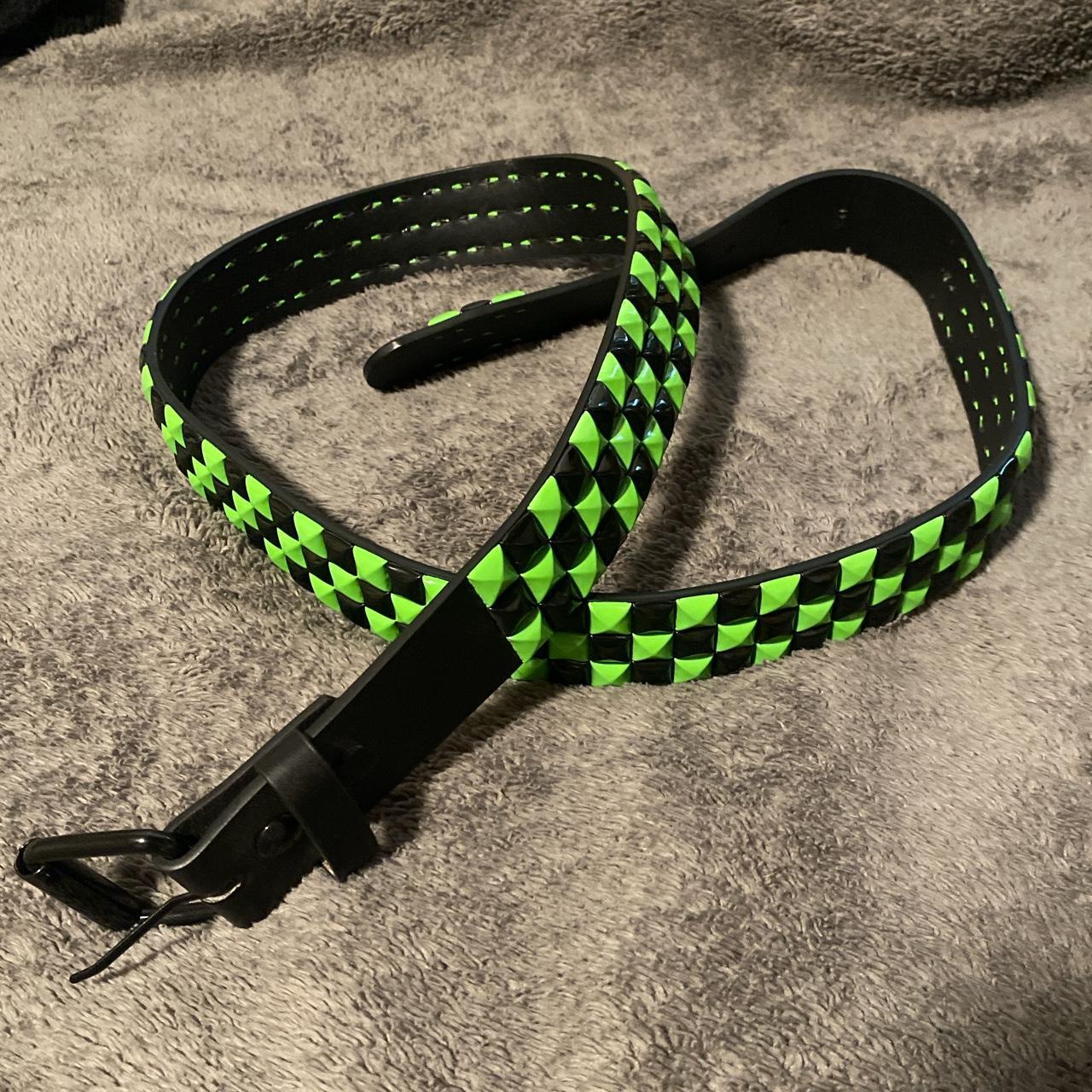 emo scene neon green and black checkered pattern... - Depop