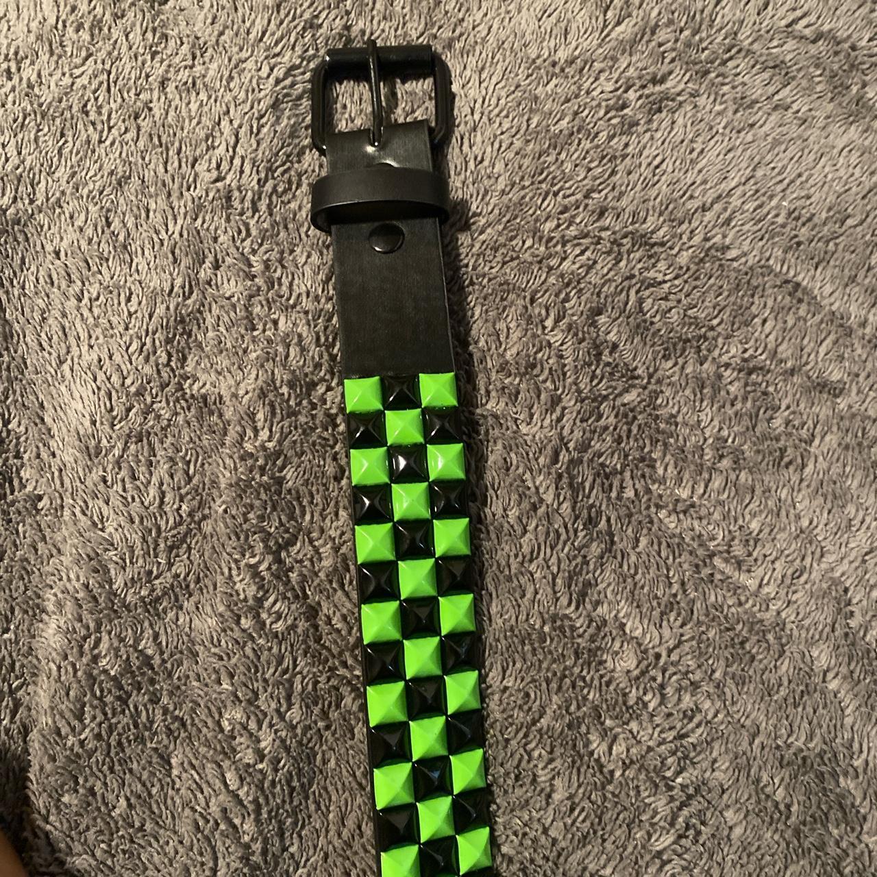 emo scene neon green and black checkered pattern... - Depop