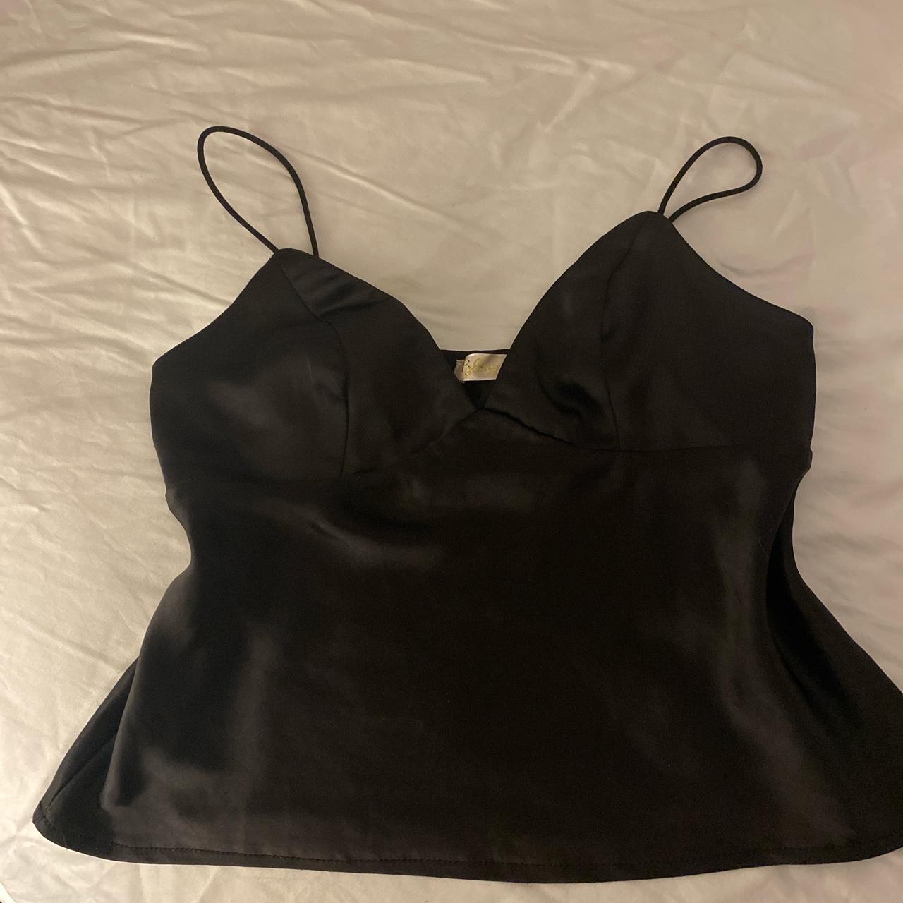 xs black satin singlet - Depop