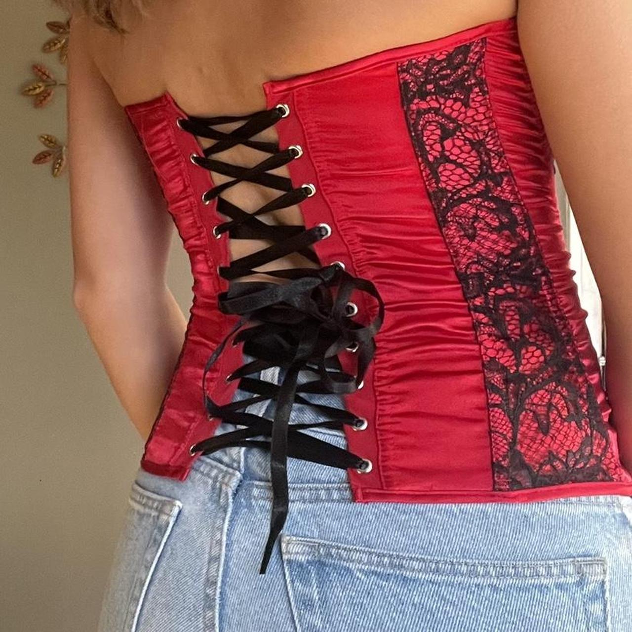 Red & Black lace Corset ️‍🔥🖤 Adjustable strings in the... - Depop