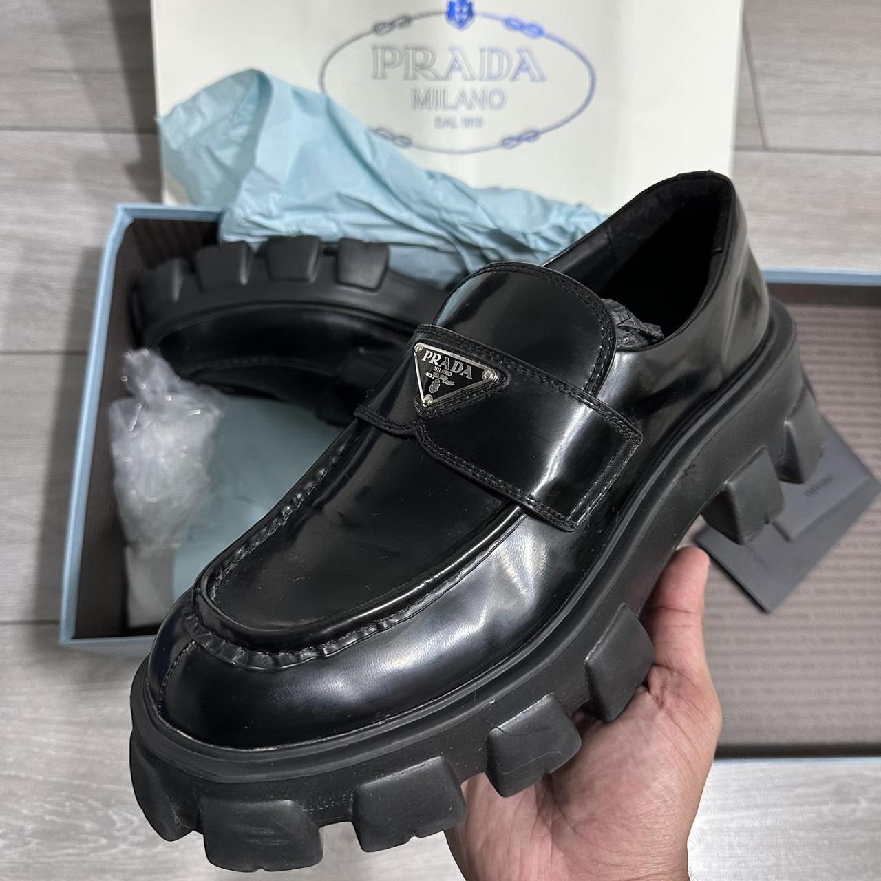 Prada Monolith brushed leather loafers in black.... - Depop