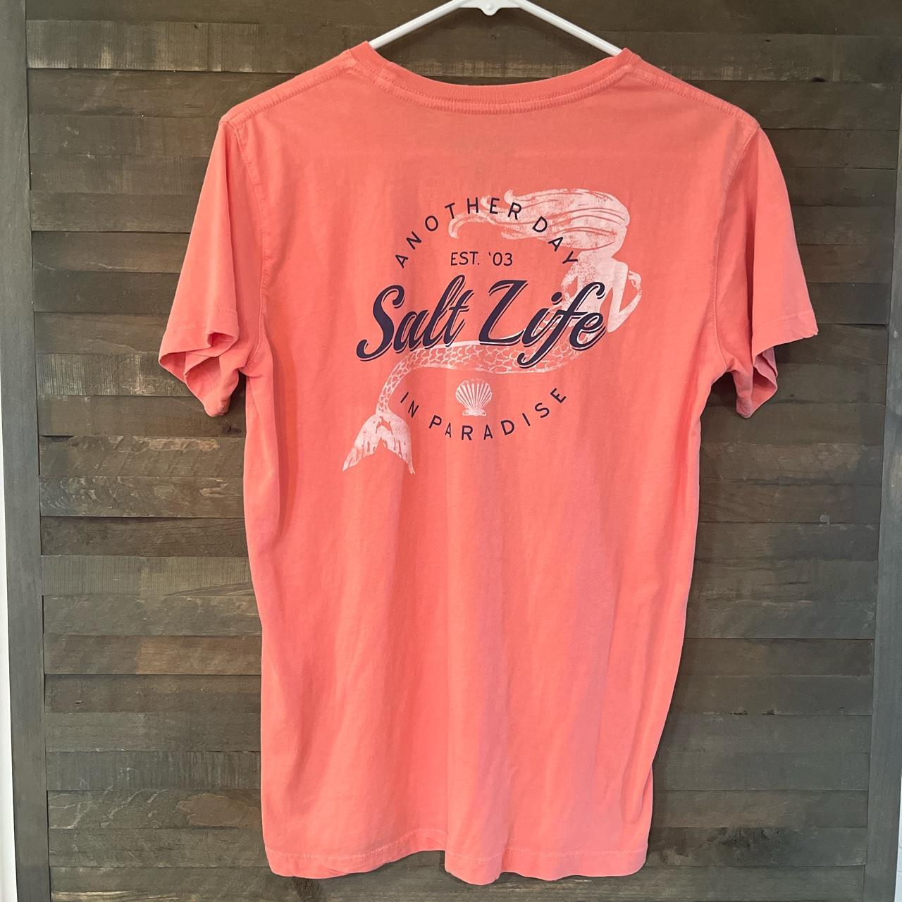 Salt Life Women's Pink and Navy T-shirt | Depop