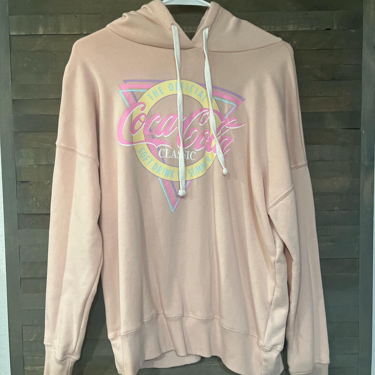 Coca-Cola Women's Pink and Yellow Hoodie | Depop