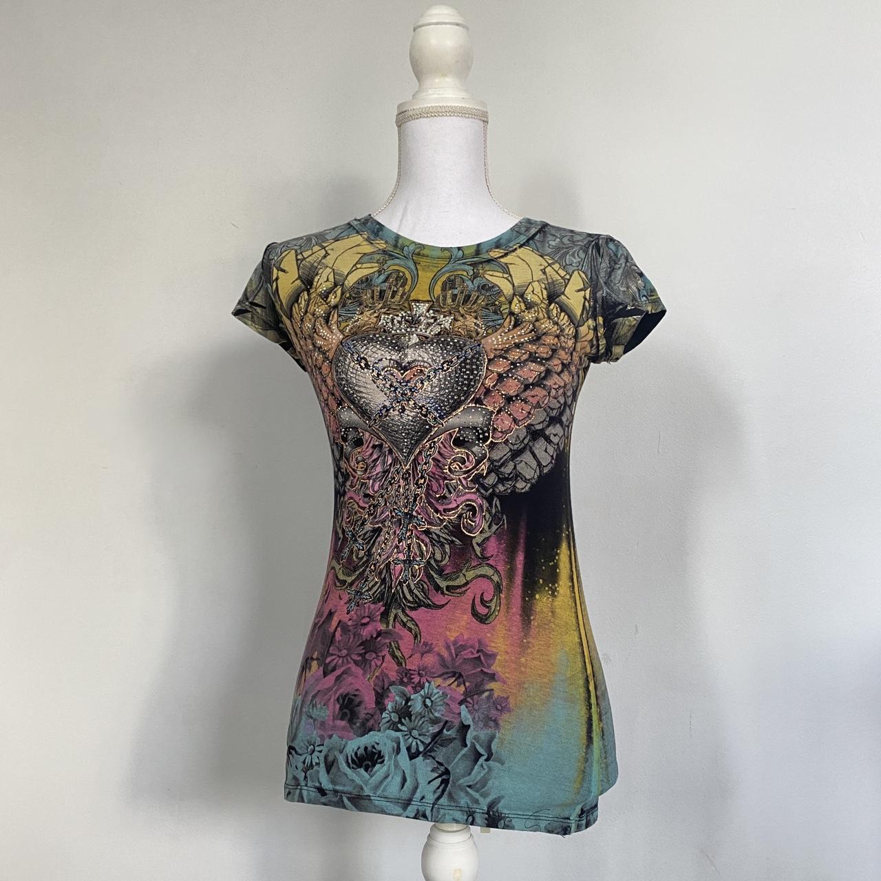 Rainbow cyber bedazzled printed top. Has a design of... - Depop