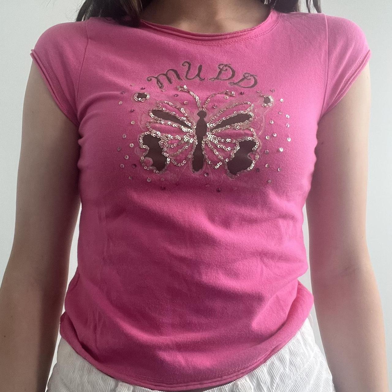 Pink and silver butterfly top - a cute and girly Y2K... - Depop