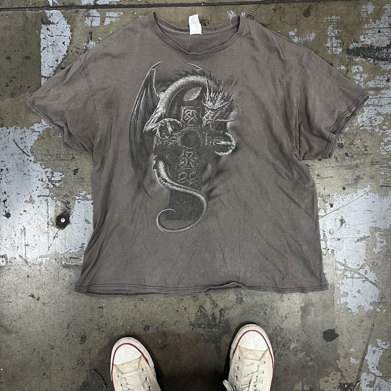 Affliction style print Dragon on cross Tagged - L... - Depop