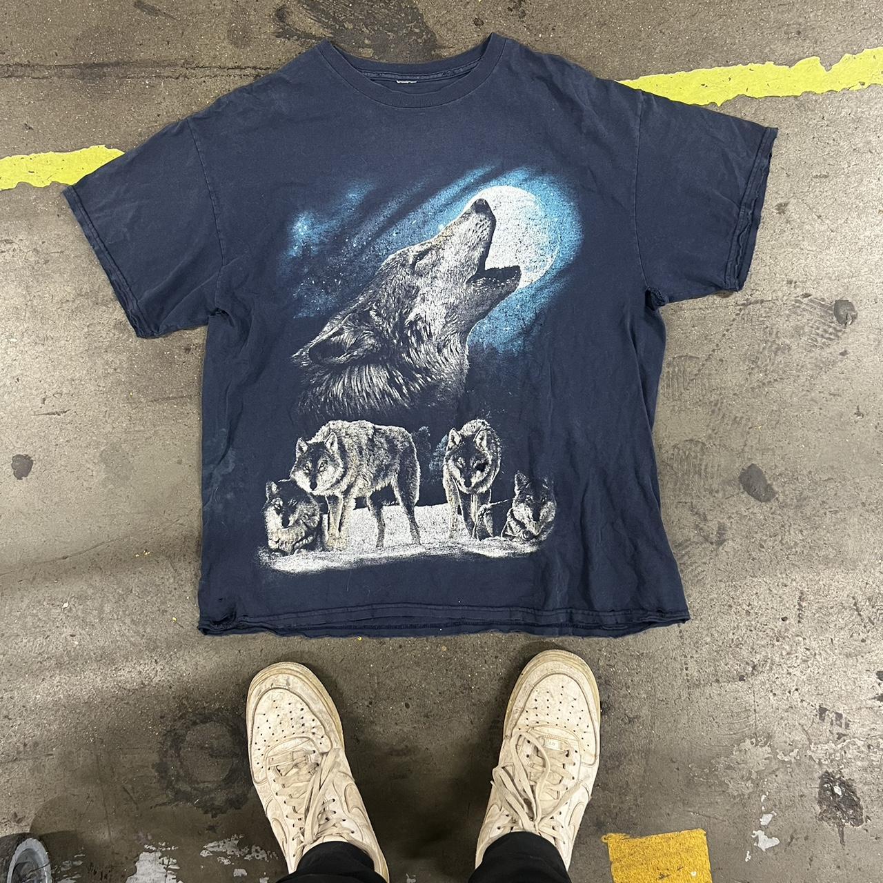 Distressed Y2K wolf tee Mountain tee No tag -... - Depop