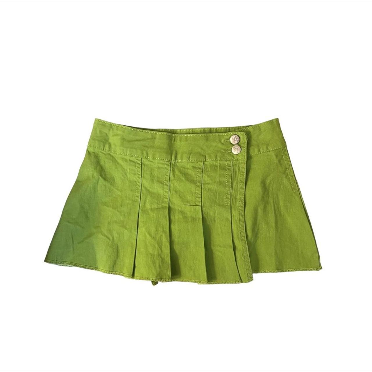 y2k vtg pleated lime green mini skirt waist 26 in - Depop