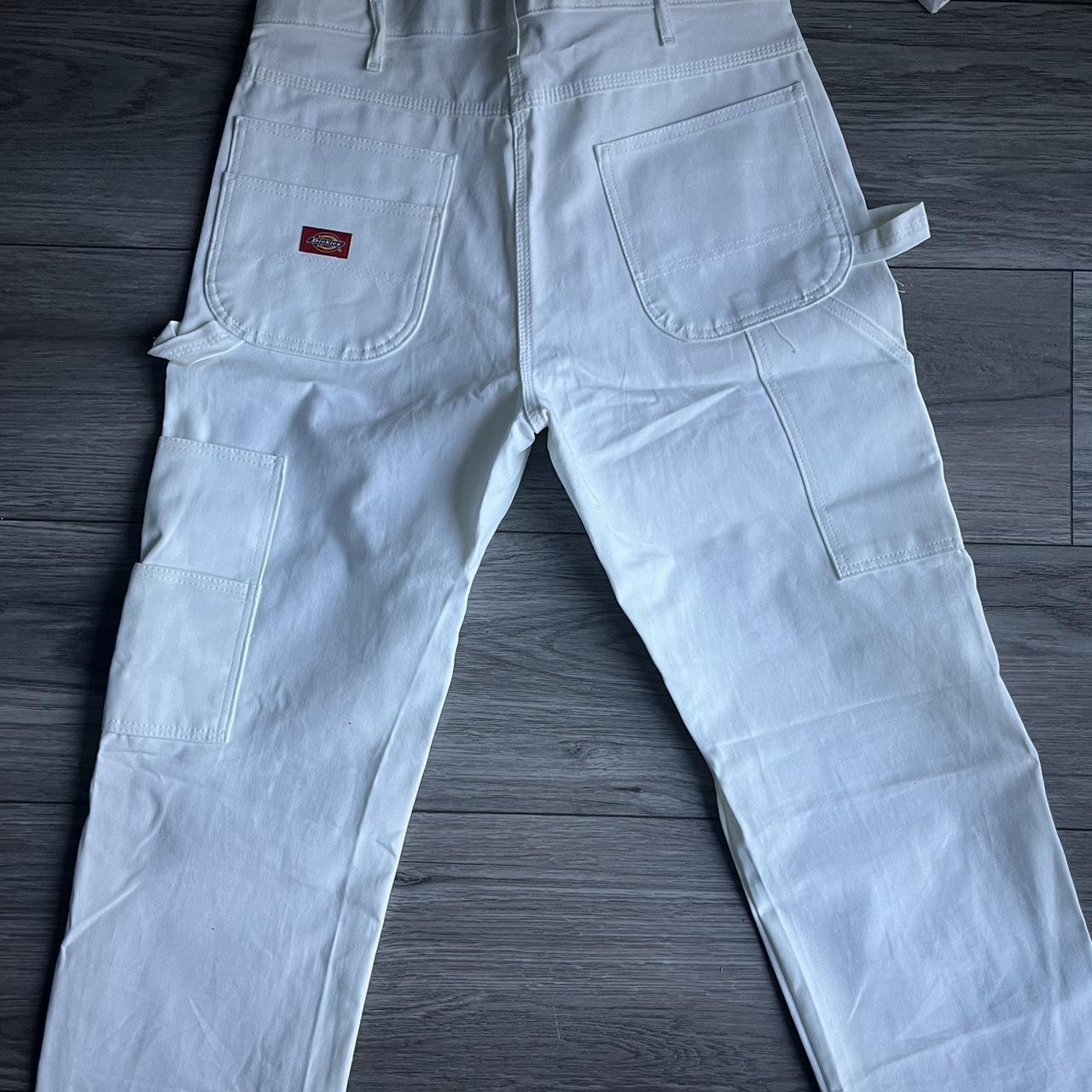 white dickies carpenter pants cool designs in front... - Depop