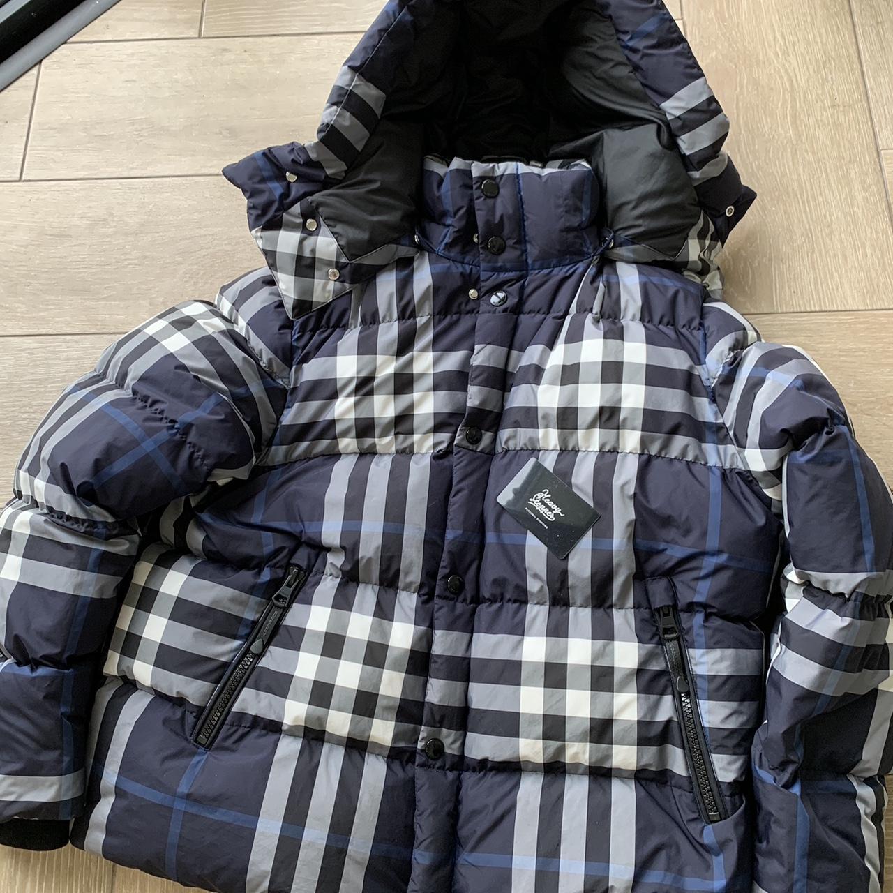 Burberry puffer blue detachable hood Night check - Depop