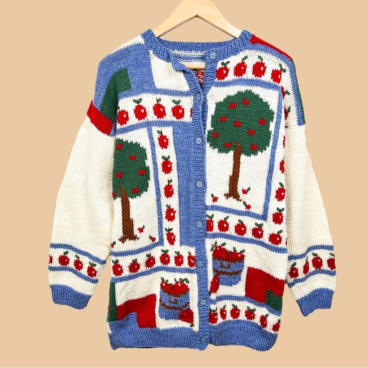 Vintage apple picking orchard cardigan chunky knit... - Depop
