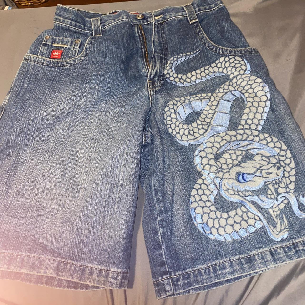 JNCO jeans snake embroidered jorts size 32 Tbh I... - Depop