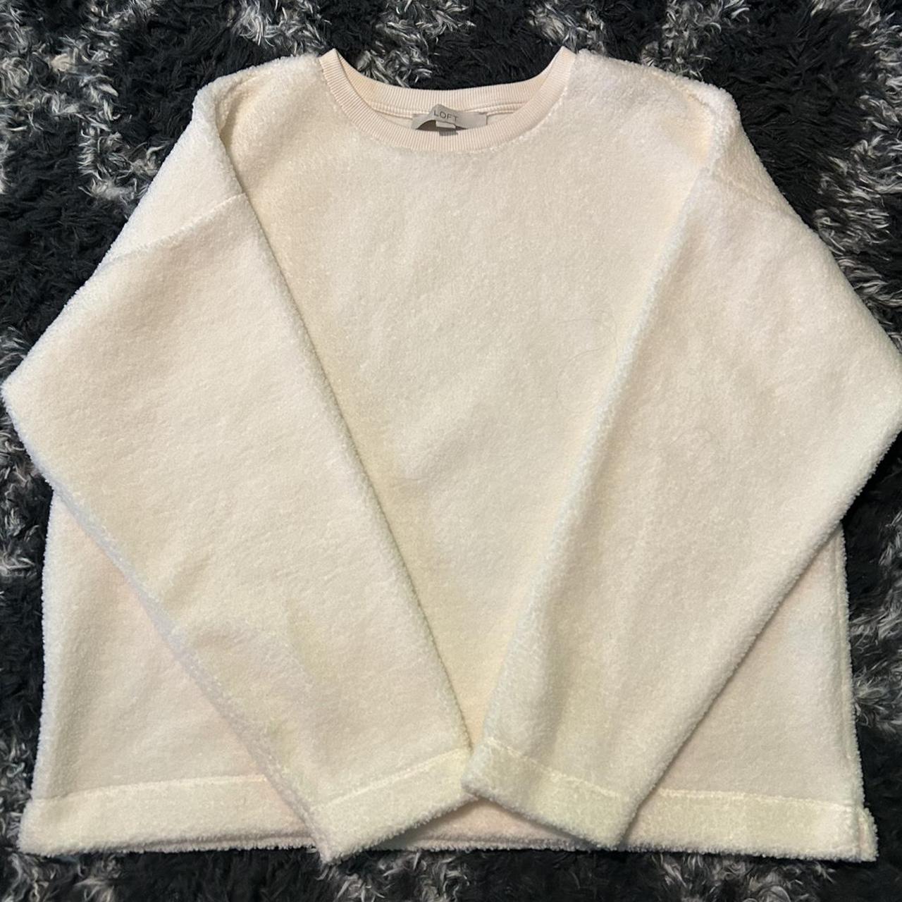 WHITE FLUFFY SWEATSHIRT SIZE L WOMAN VERY VERY... - Depop