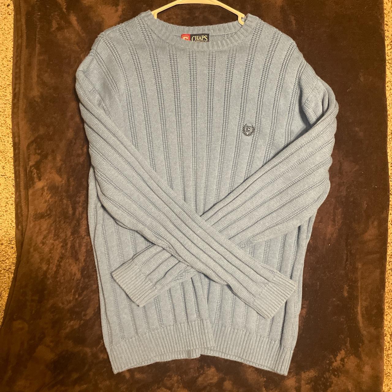 chaps blue thick knit sweater - Depop