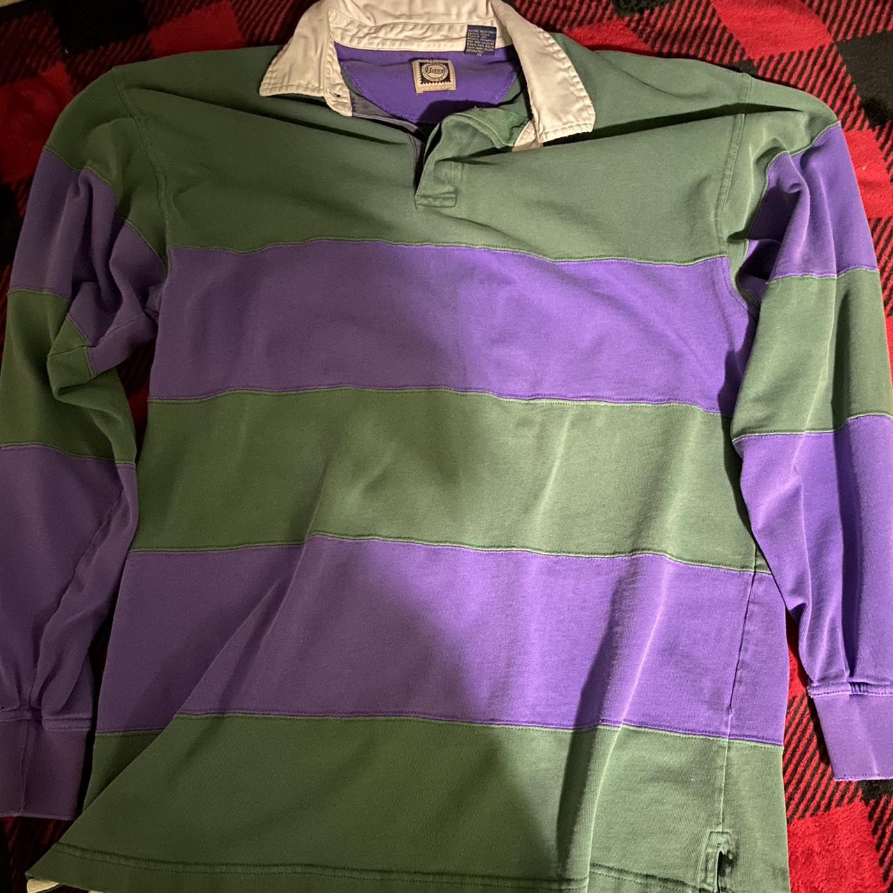 Vintage green and purple rugby shirt Great quality -... - Depop