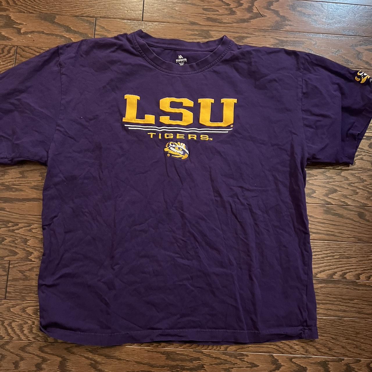 Vintage Purple and yellow LSU Tigers tee embroidered... | Depop