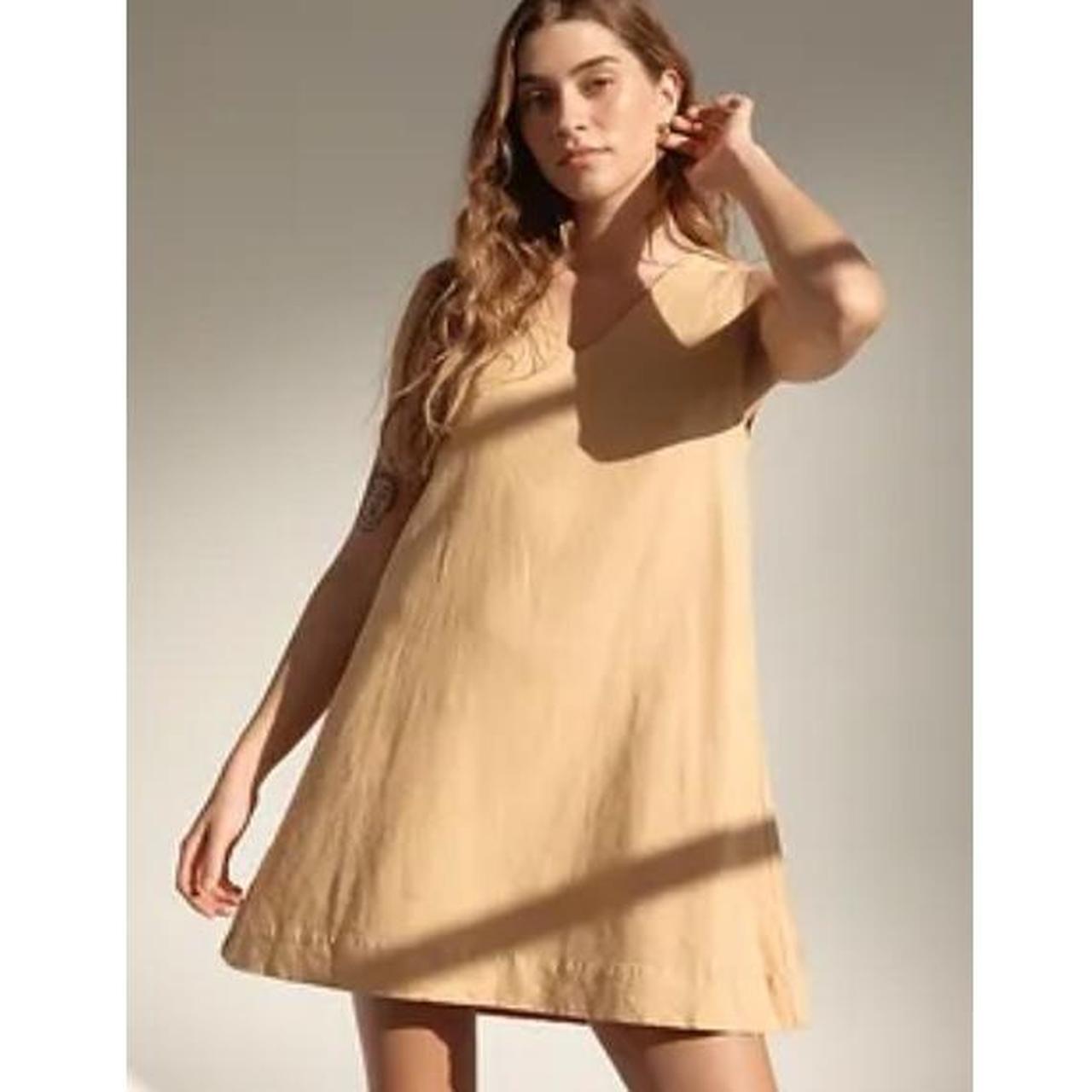 Opia Byron Bay Tan Mini dress Cotton/linen blend... | Depop
