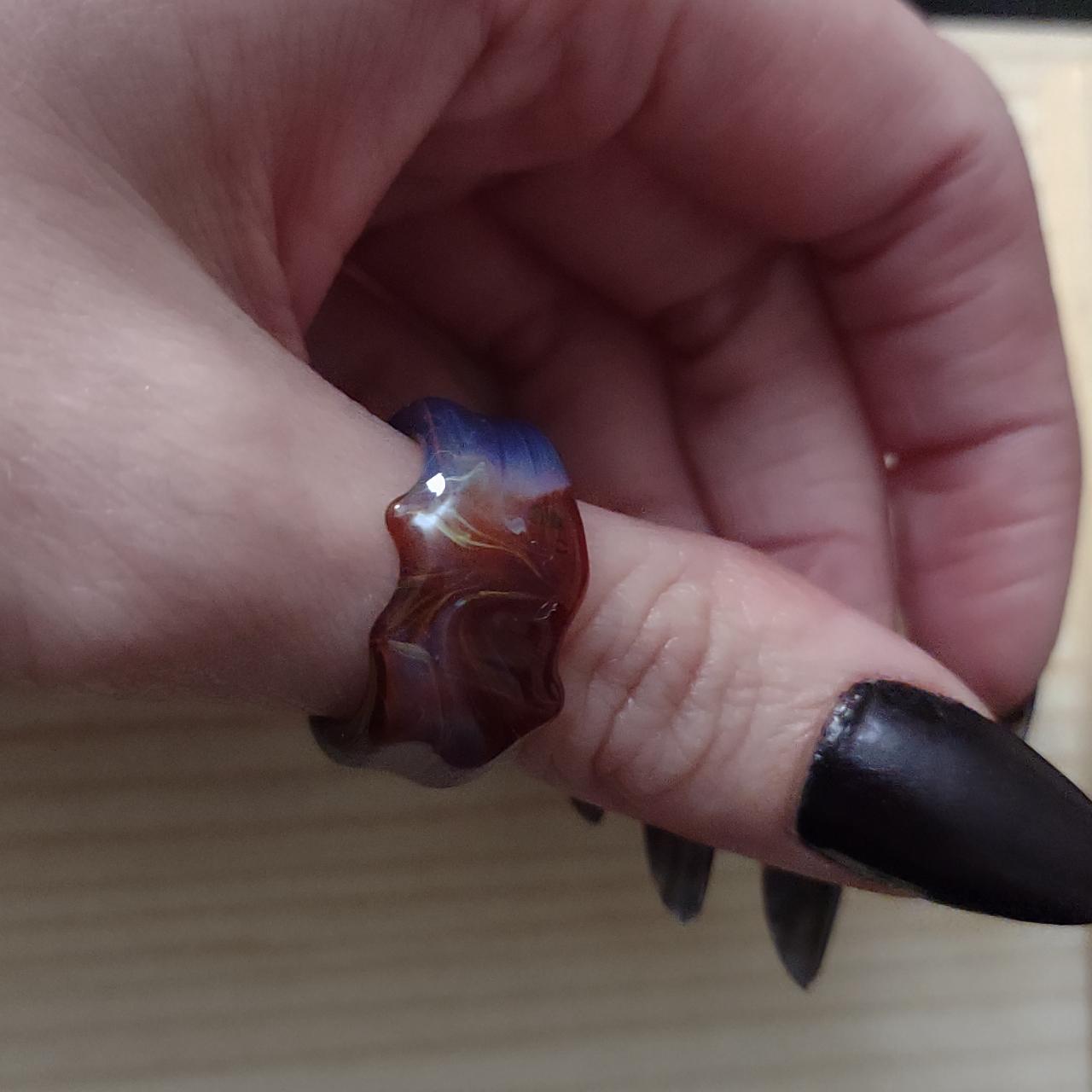 Blown glass ring with beautiful marbling... - Depop