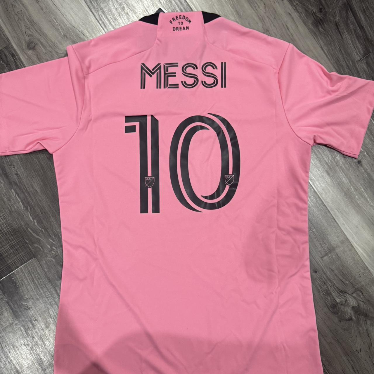 Pink and black inter Miami Lionel Messi Adidas... | Depop