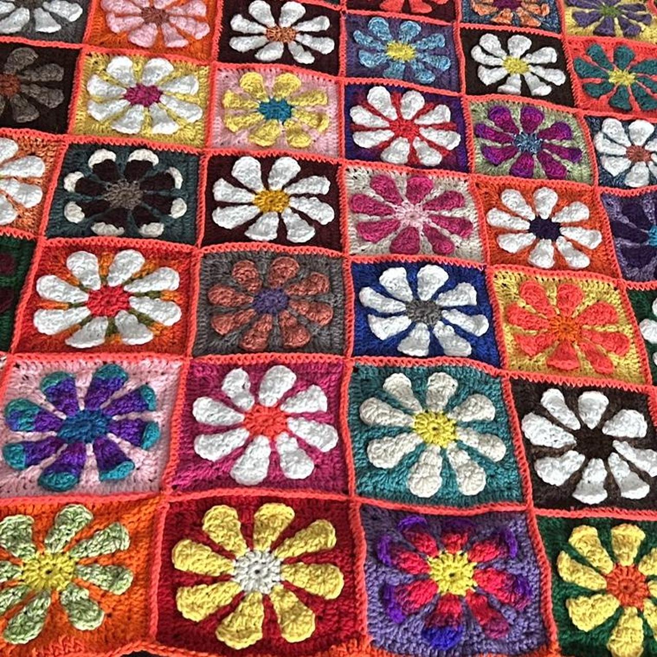 Handmade checkered multicolor flower granny square... - Depop