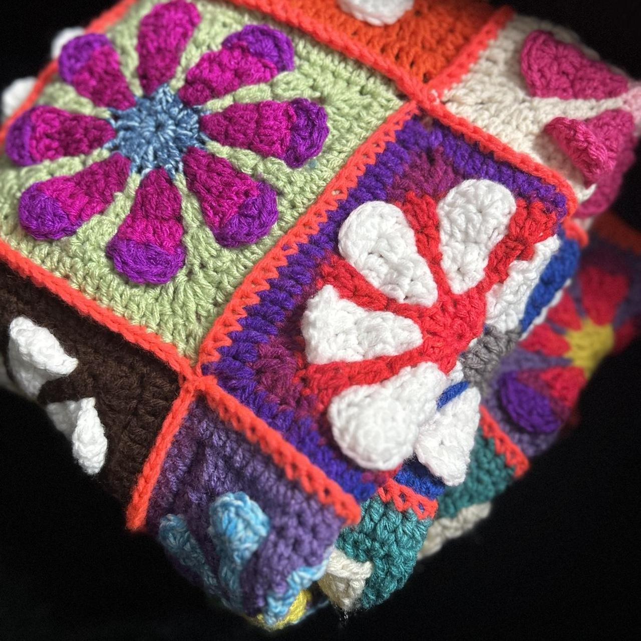 Handmade checkered multicolor flower granny square... - Depop
