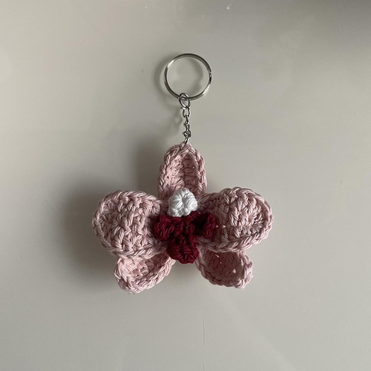 prettiest handmade crochet pink orchid keychain!... | Depop