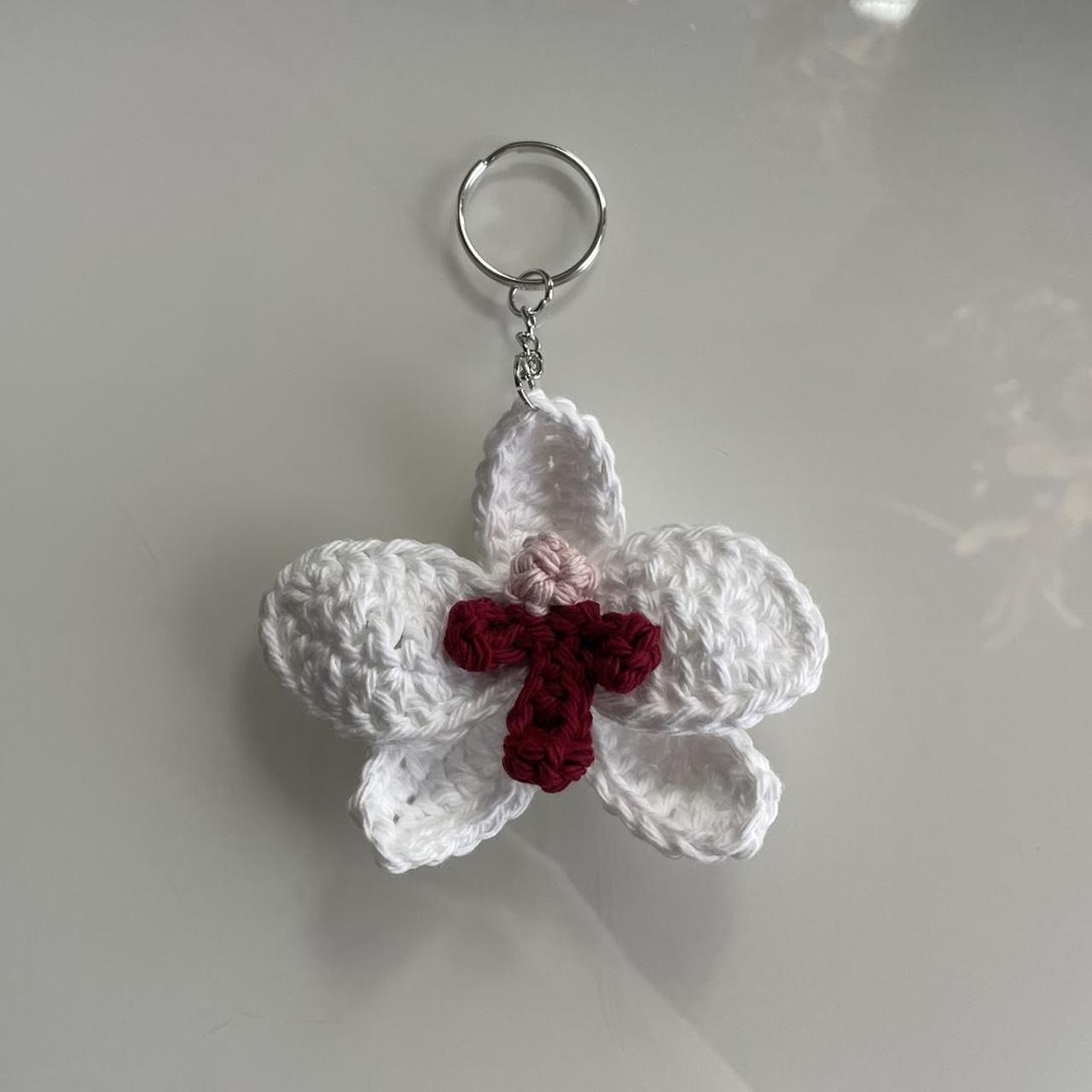 prettiest handmade crochet pink orchid keychain!... | Depop