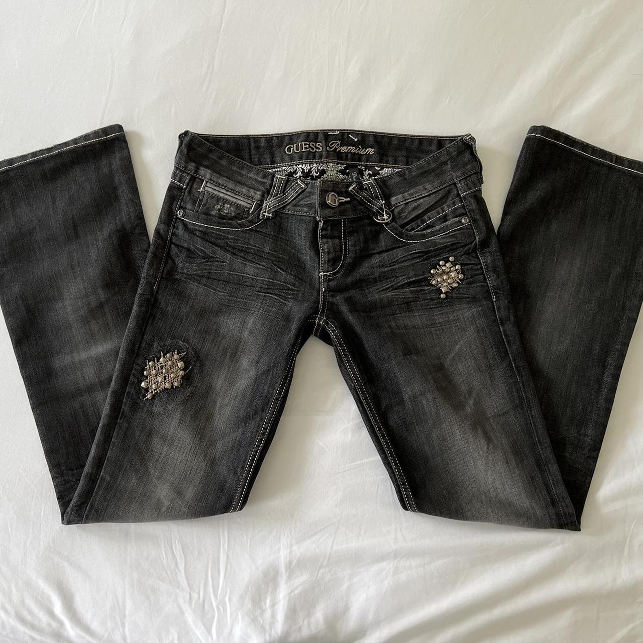 Guess black/grey, studded, y2k, 2000s, bootcut jeans... - Depop