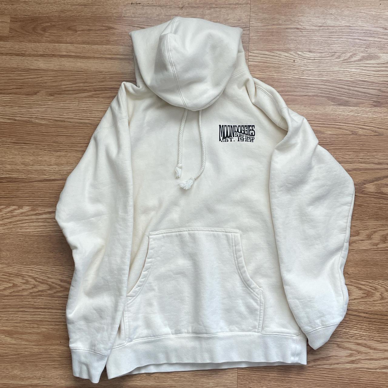 Moondoggies Surf Shop Cream Colored Hoodie Size... - Depop