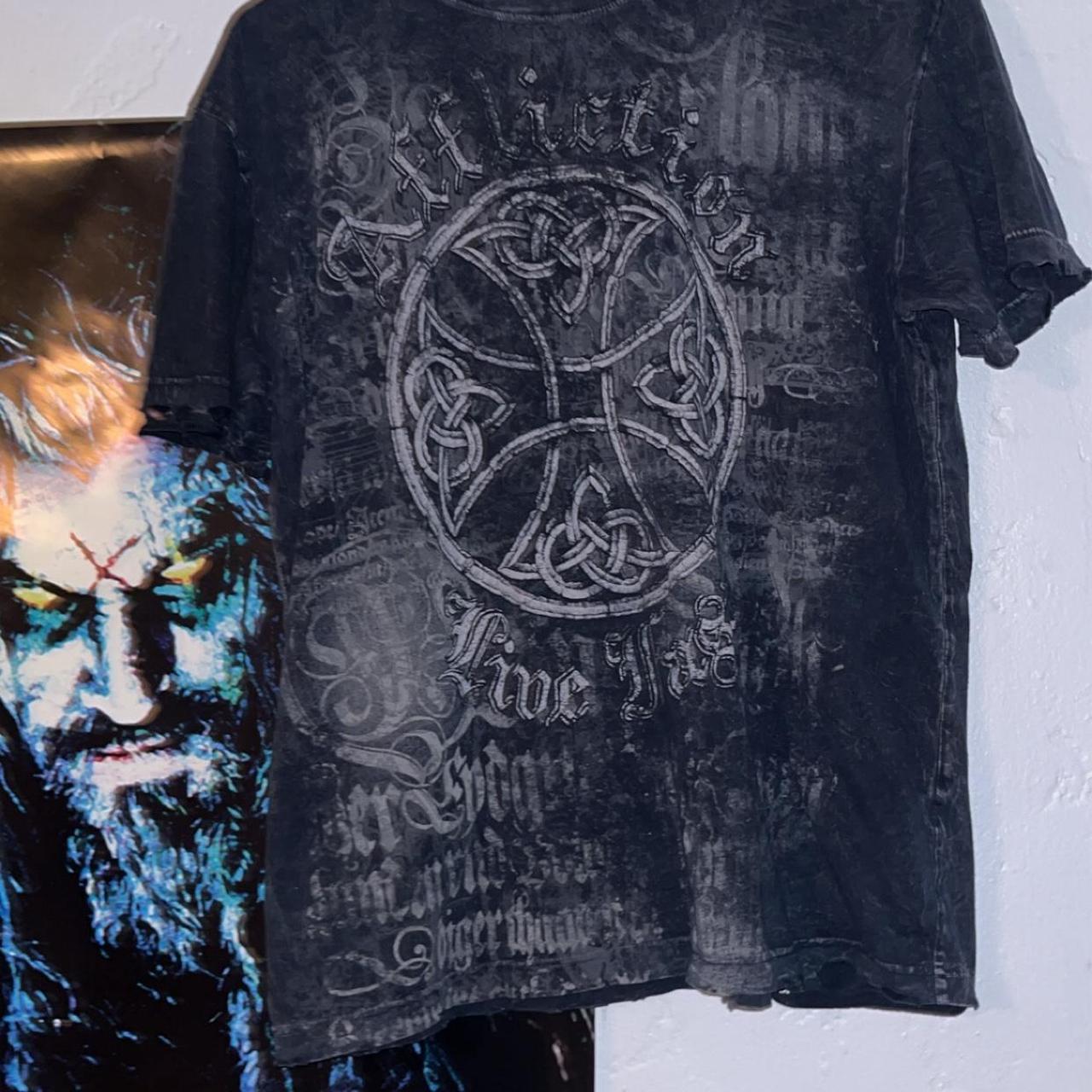 Rare distressed Affliction Semetary Ring Cross Black... | Depop