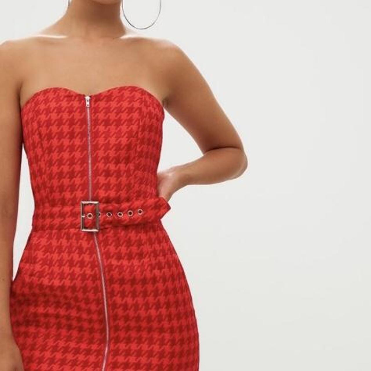 Pretty little thing red dogtooth dress. Never worn.... - Depop