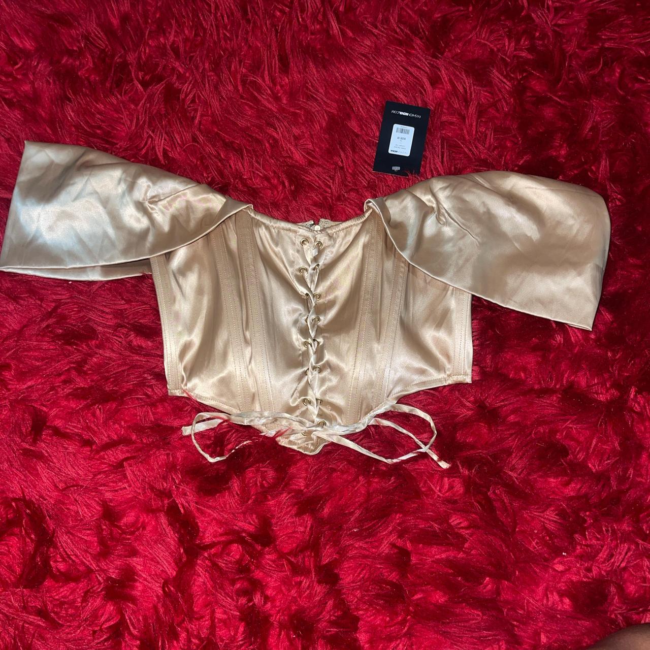 Y2K gold satin corset top with lace up top Never... - Depop