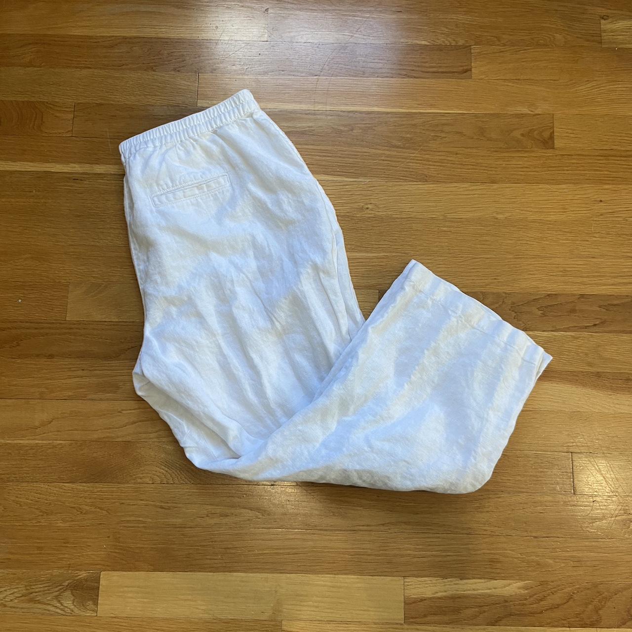White Linen LL bean Pants Elastic waist around 36 - Depop