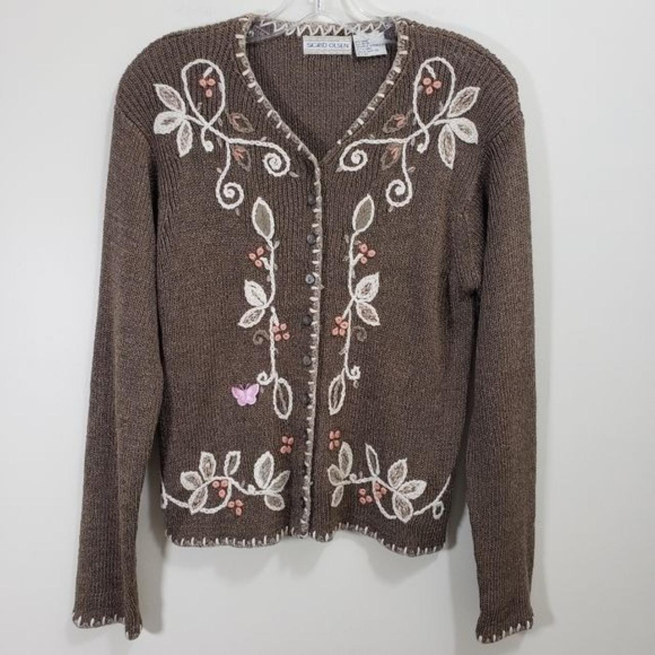 Signed Olsen vintage knit cardigan sweater stitched... - Depop