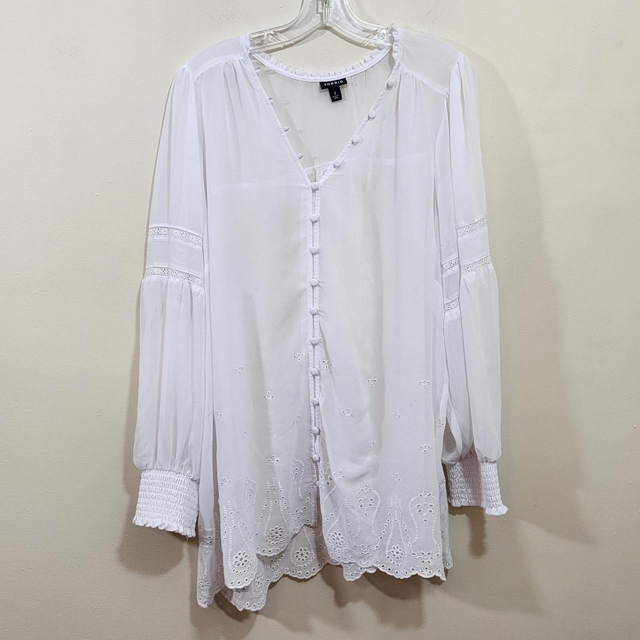 Torrid white semi-sheer eyelet button front v-neck... - Depop