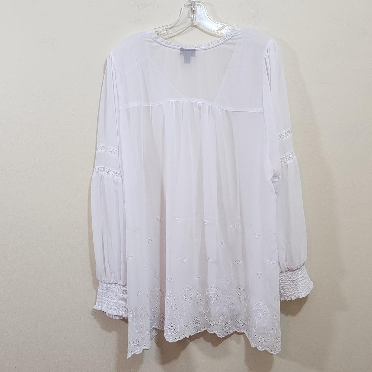 Torrid white semi-sheer eyelet button front v-neck... - Depop